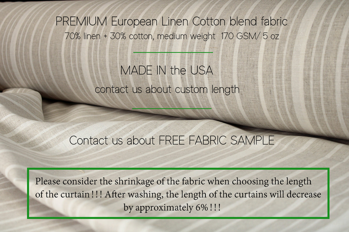Wide Linen Curtains with Hem for clip-rings / European Striped Linen C ...