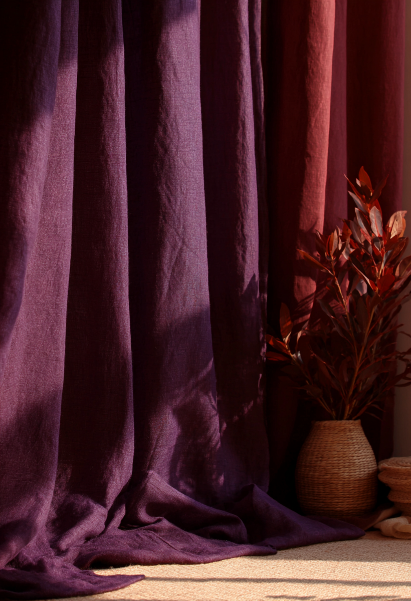 Extra Long Dark purple Linen Curtains - Prewashed Linen Window Drape ...
