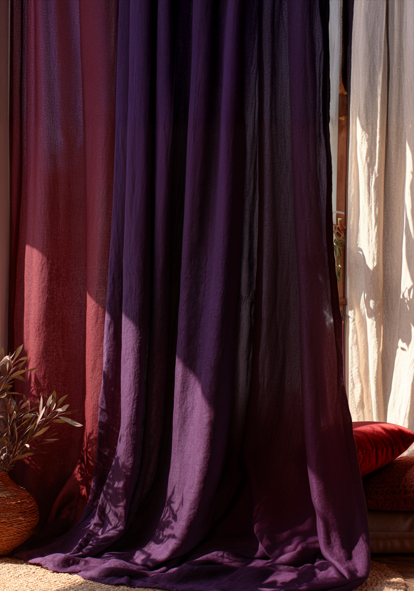 Extra Long Dark purple Linen Curtains - Prewashed Linen Window Drape ...